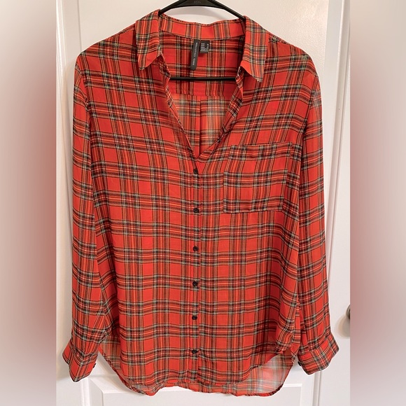 MNG Collection | Tops | Worn Once Mng Size 6 Sheer Plaid Blouse | Poshmark